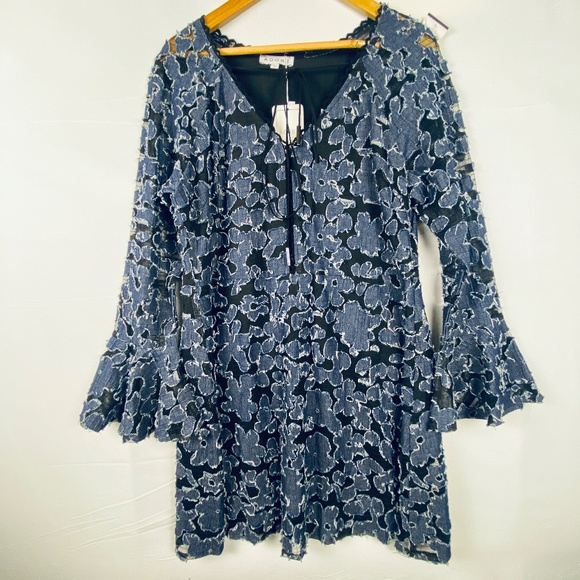 Adore | Dresses | Adore Sz L Long Sleeve Mini Dress Layered Sheer Blue ...